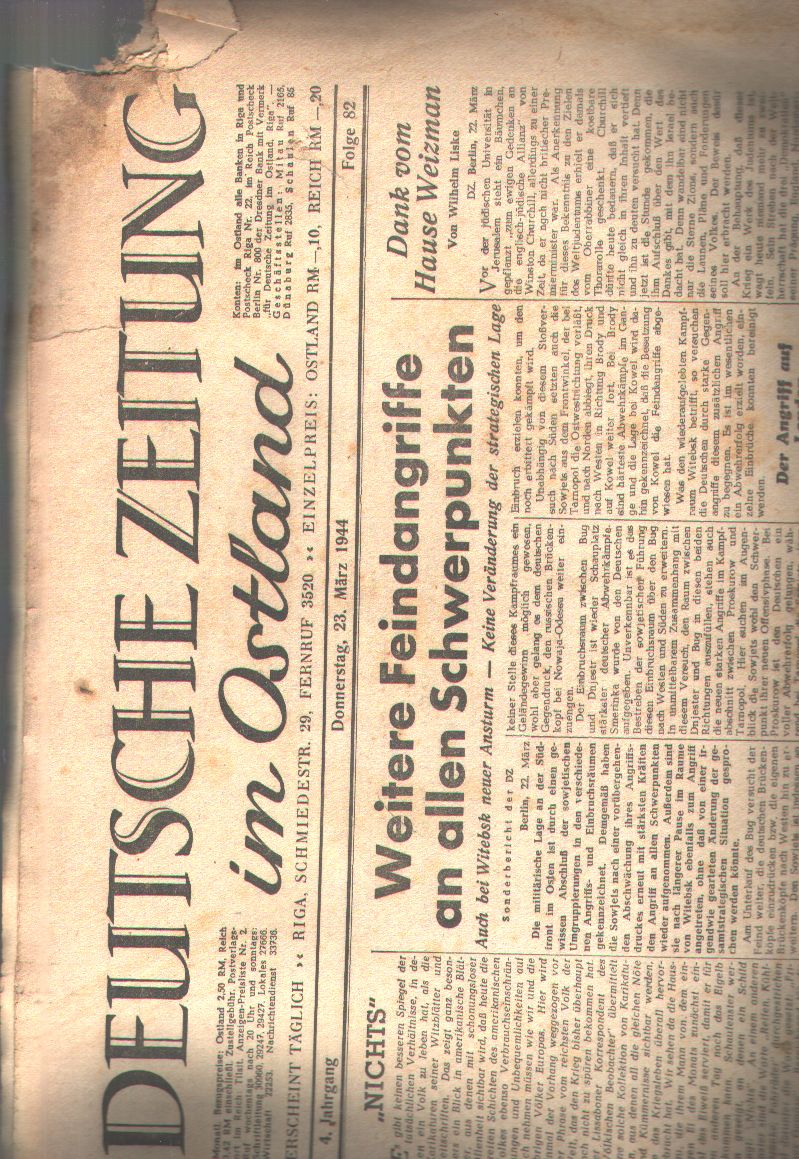 Deutsche Zeitung im Ostland Donnerstag 23. März 1944 - Randbuch.info