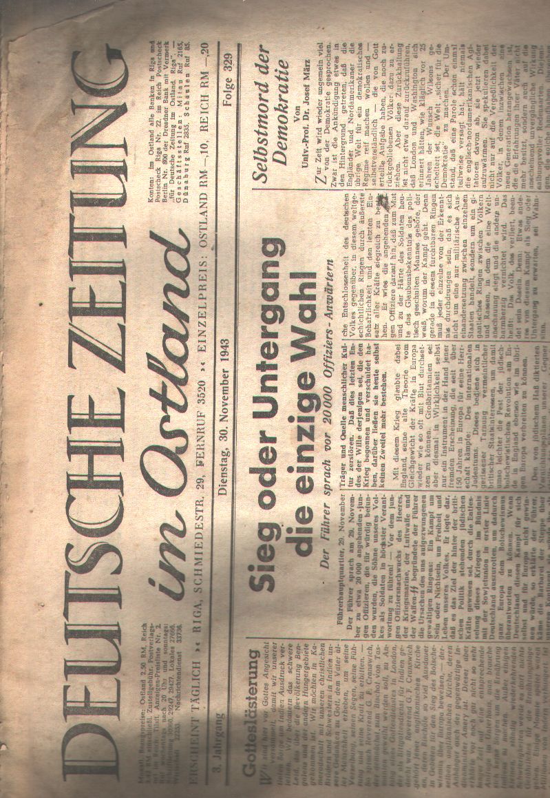 Deutsche Zeitung im Ostland 30. November 1943 - Randbuch.info